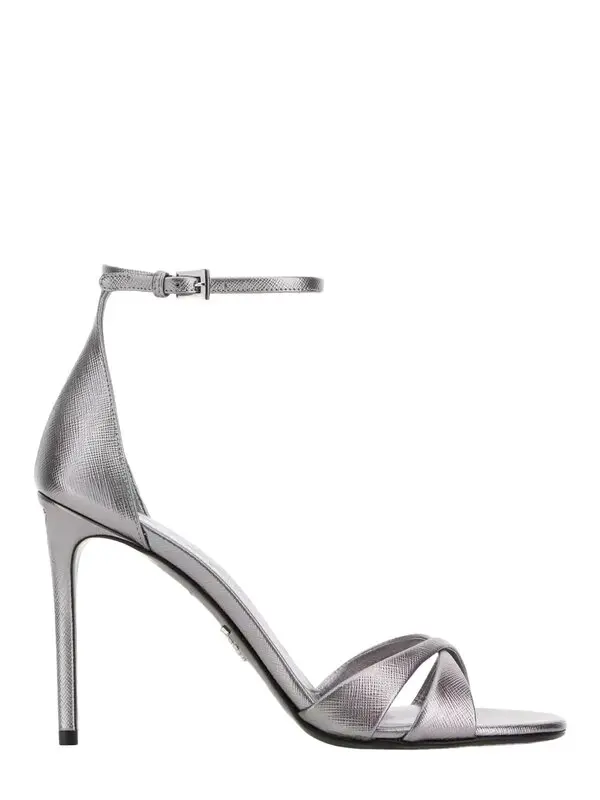 Prada Leather Heeled Sandals - Silver