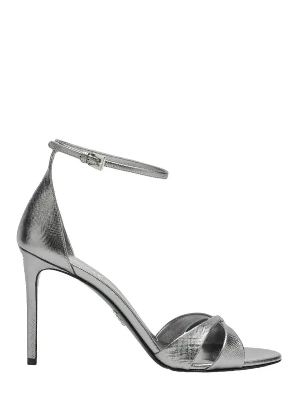 Prada Leather Heeled Sandals - Silver