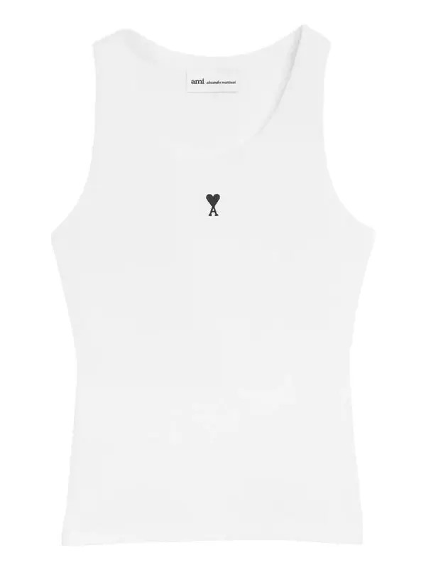 AMI Paris Cotton De Coeur Tank Top - White