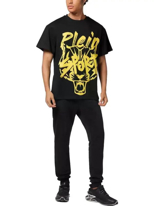 PLEIN SPORT Round Neck Tiger Print T-shirt - Black