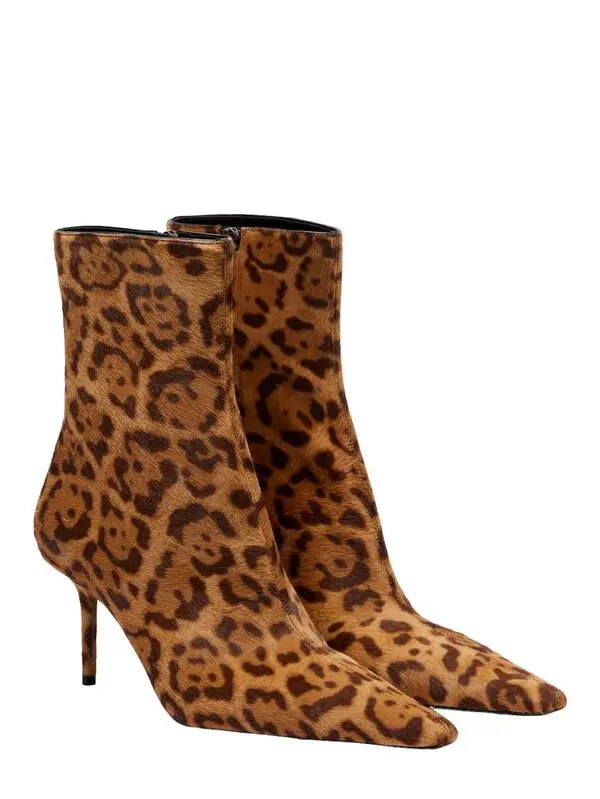 Saint Laurent Ashley 75 Calf Hair Ankle Boots - Brown