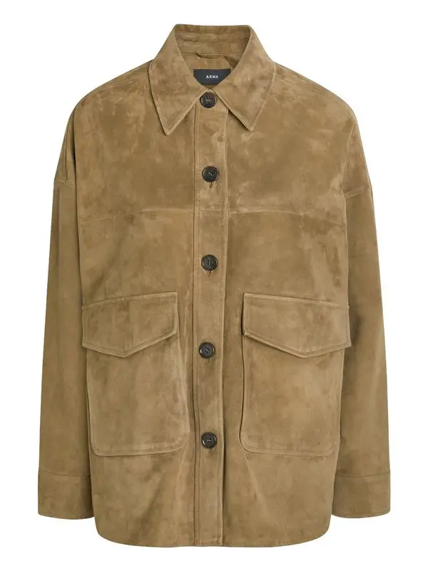 ARMA Kaylee Panelled Suede Shirt Jacket - Olive