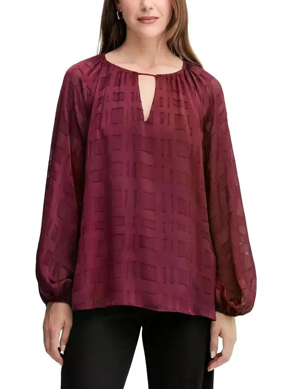 Joseph Ribkoff Geometric Keyhole Blouse - Red