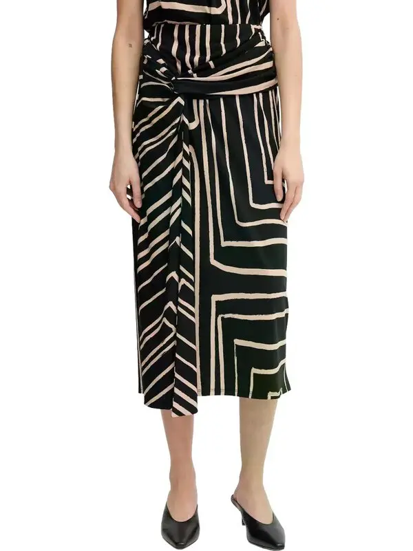 Joseph Ribkoff Geometric Print Midi Skirt With Knot Detail - Black