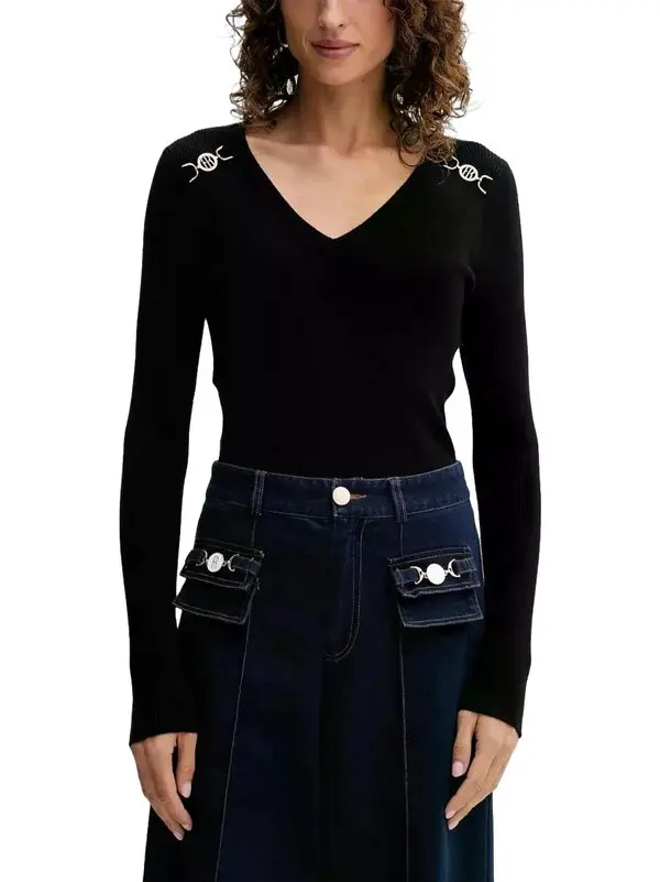 FRACOMINA Embellished V-neck Knitwear - Black