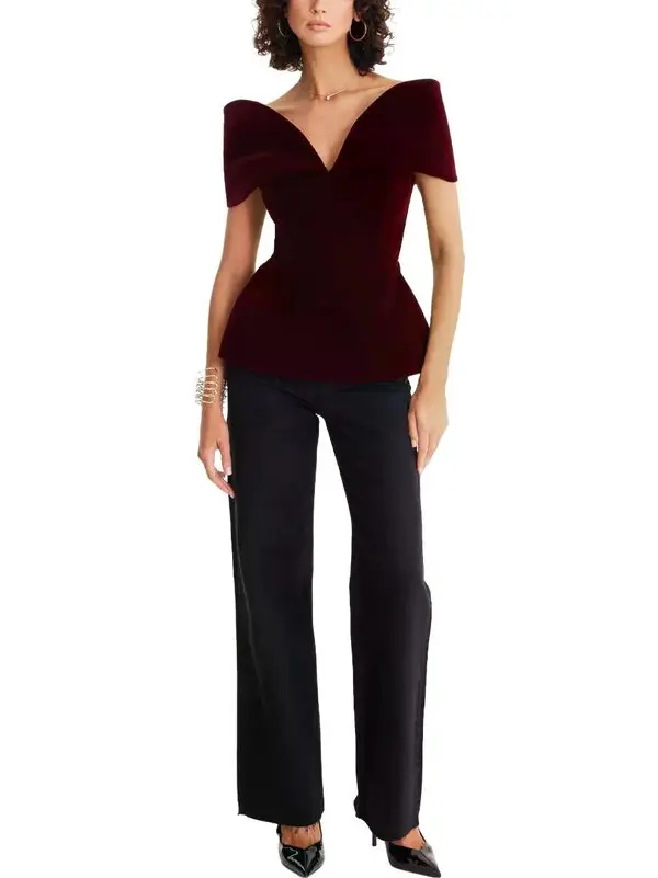 MOOS STUDIO Velvet-textured Top - Red