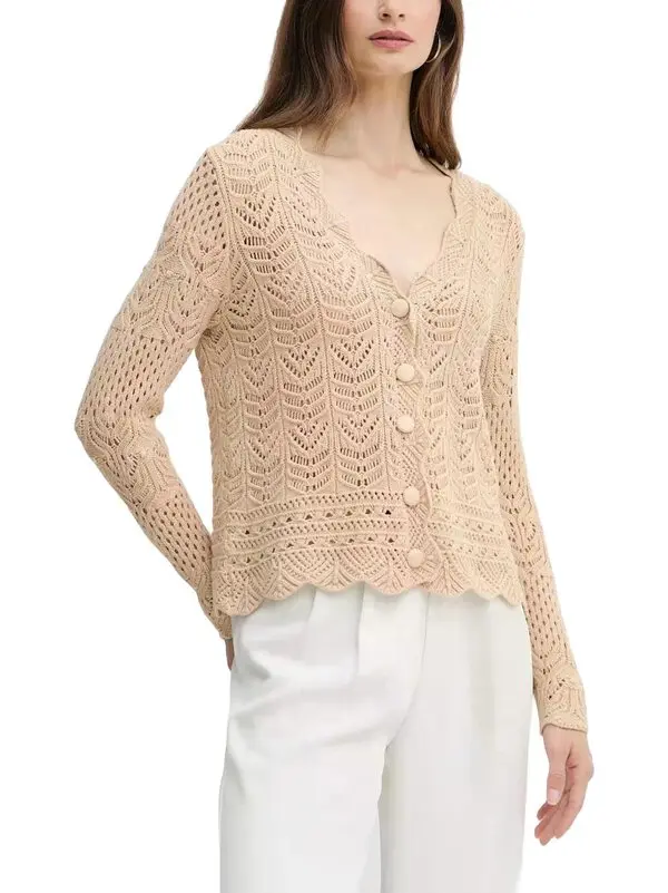 FRACOMINA Open-knit Cardigan With Scallop Trim - Neutrals