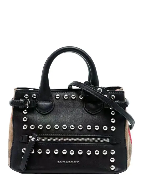 Burberry 2015 Baby Banner Studded Leather And House Check Tote Satchel - Brown