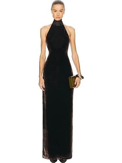 SRG Delia Halterneck Velvet Gown - Chocolate