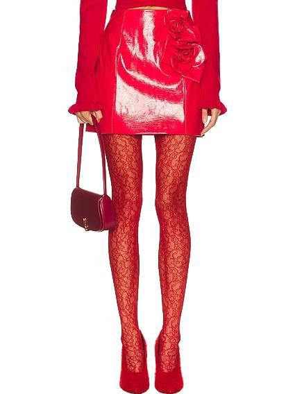 AKNVAS Liva Faux Leather Rose Skirt - Red