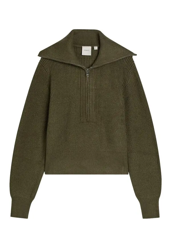 Varley Maura Ribbed Half-zip Knit Sweatshirt - Olive