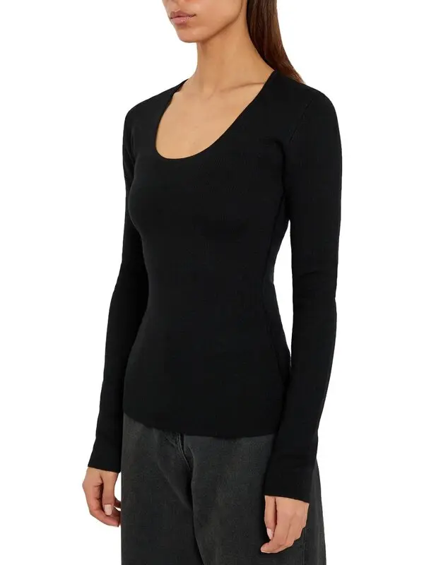 TOTEME Scoop Neck Stretch-wool Top - Black