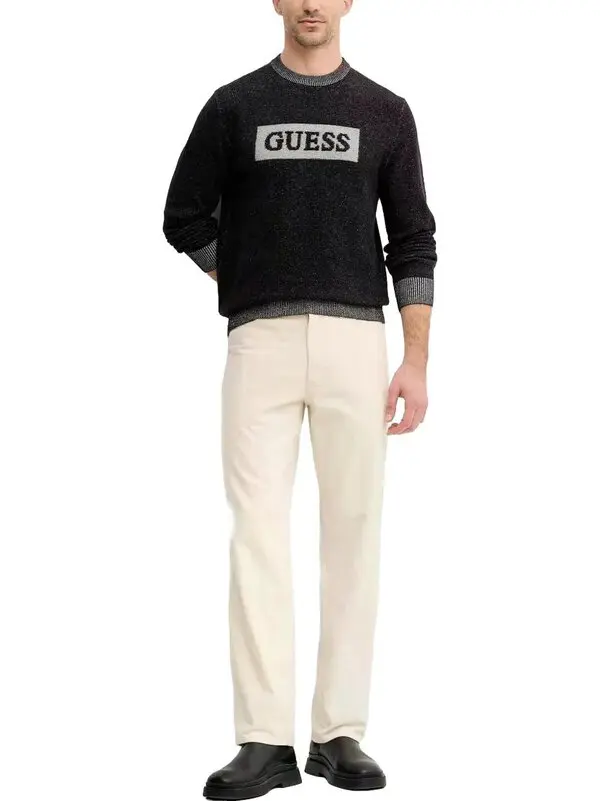 Guess Crew Neck Logo Embellishment Sweater - Black