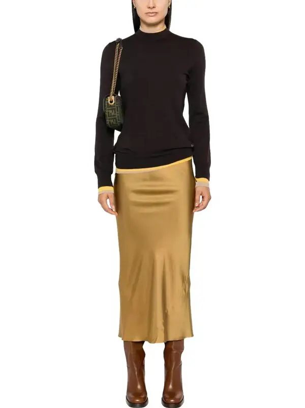 Fendi Wool Blend Layered Trim Sweater - Brown