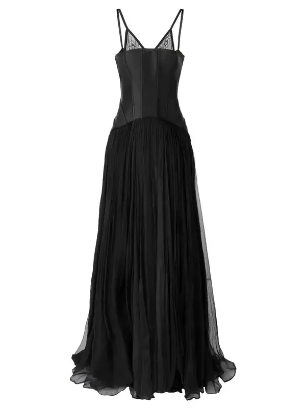 ARAFTU Lace Detail Corset Maxi Dress - Black