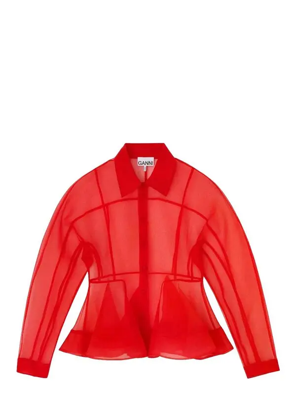 GANNI Long-sleeve Peplum Shirt - Red