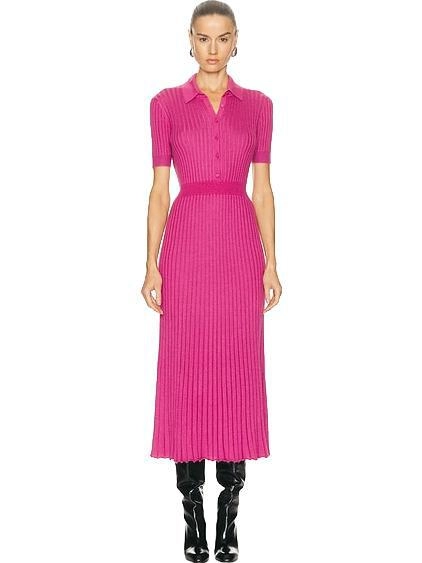 Gabriela Hearst Ribbed Knit Polo Dress - Fuchsia