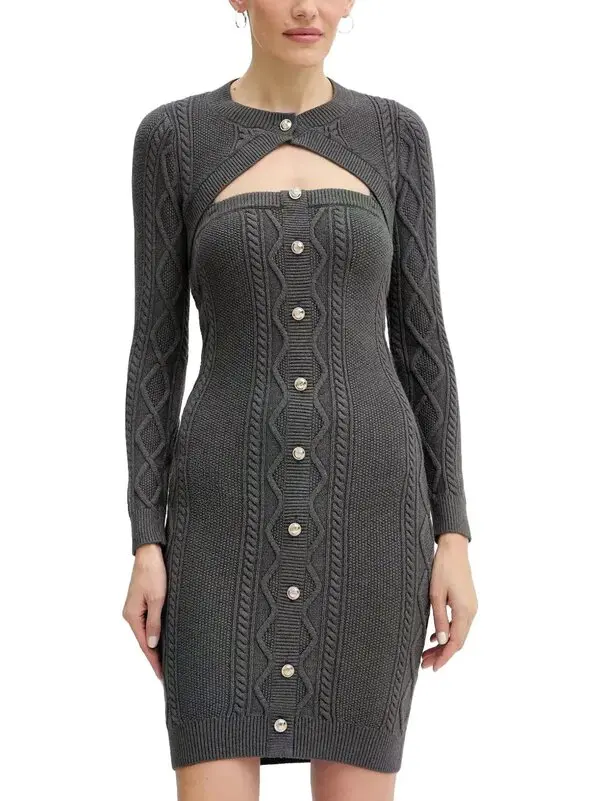 Guess Cable Knit Button Mini Dress - Grey