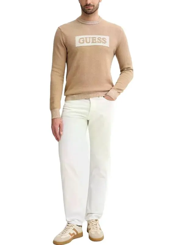 Guess Logo Detail Crew Neck Sweater - Neutrals