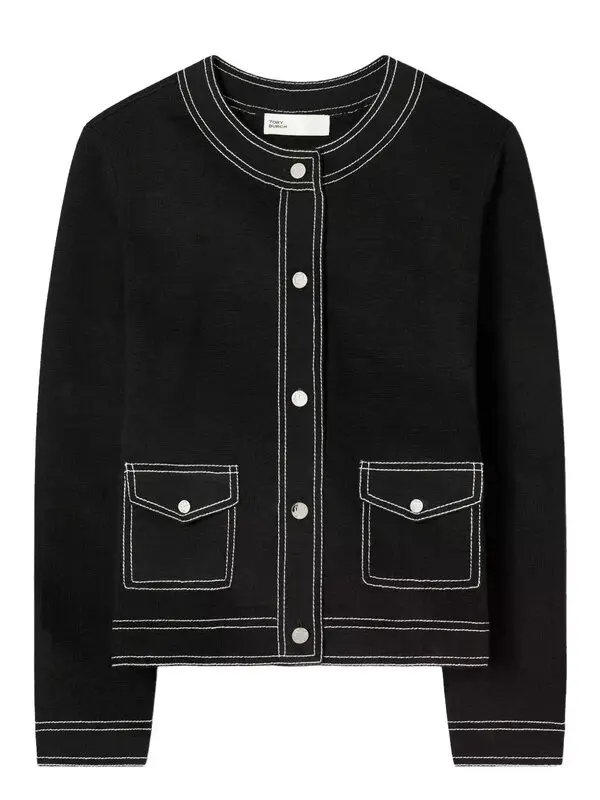 Tory Burch Topstitch Pocket Cardigan - Black