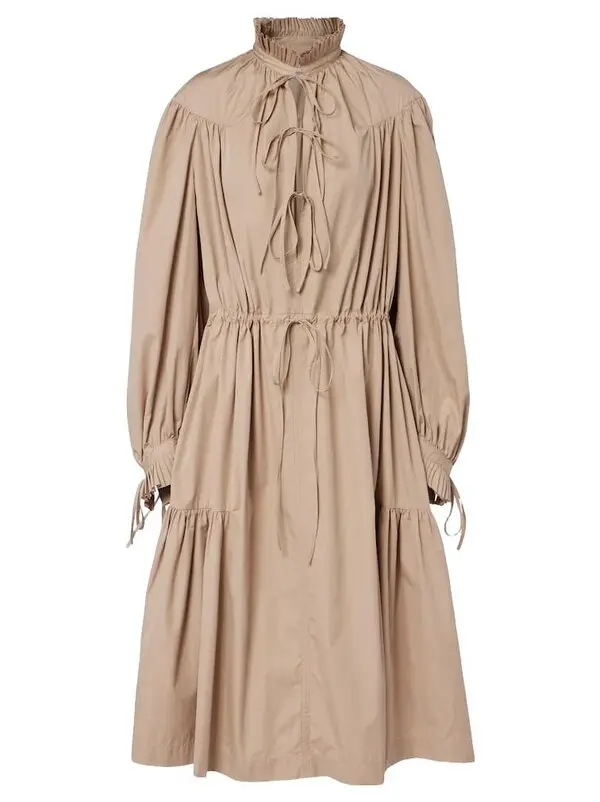 Dries Van Noten Ruffled Cotton Midi Dress - Beige