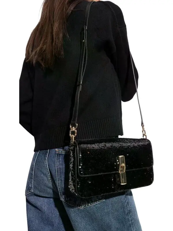 Furla Iride Sequin Embellished Turn-lock Shoulder Bag - Black