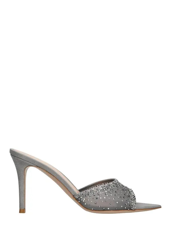 GIANVITO ROSSI Embellished Silk-suede Rania Mules 85 - Silver