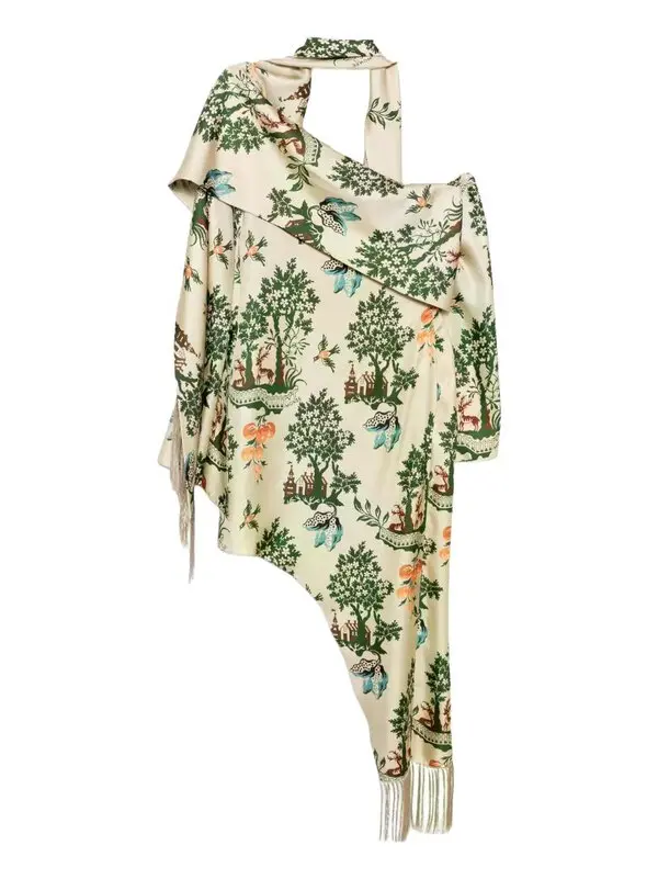 Monse Asymmetrical Scarf Dress With Graphic Print - Neutrals