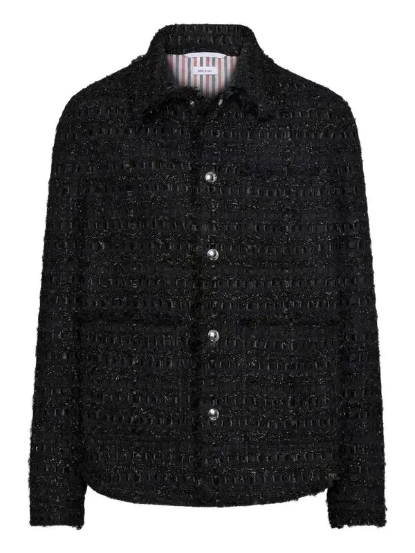 Thom Browne Satin Ribbon Tweed Fray Edge Utility Jacket - Black