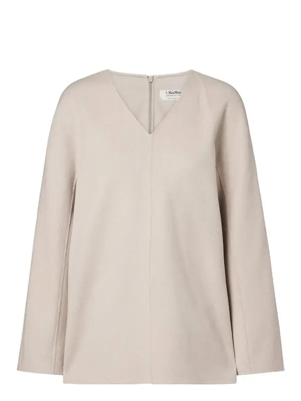 Max Mara Riva Virgin Wool V-neck Sweater - Beige