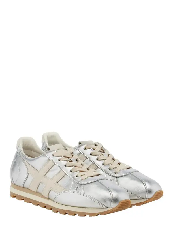 Hogan 86er" Metallic Leather Lace-up Sneakers - Silver