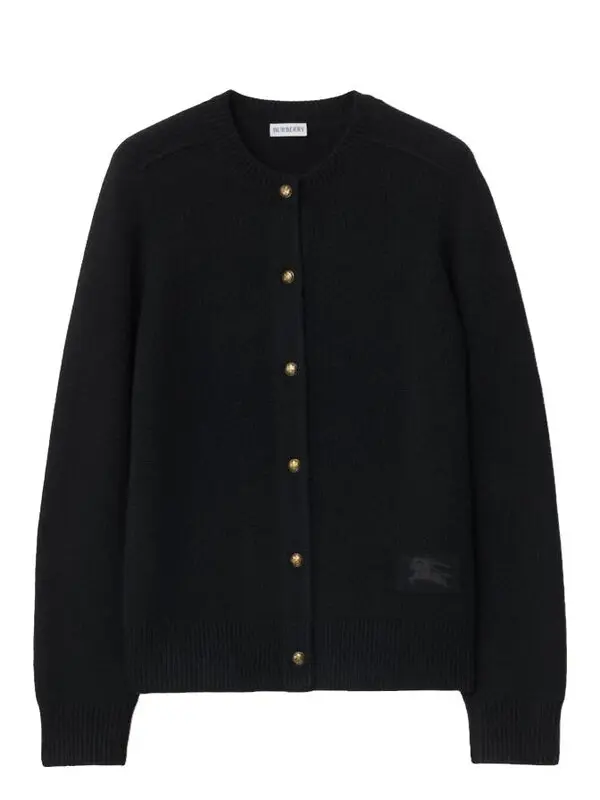 Burberry Ribbed Cashmere Crew Neck Cardigan - Black