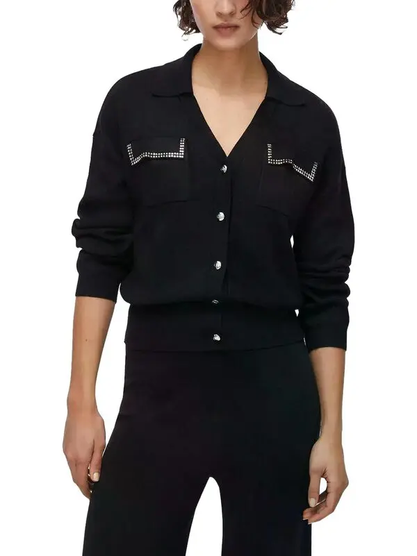 Liu Jo Appliqued-pocket V-neck Cardigan - Black