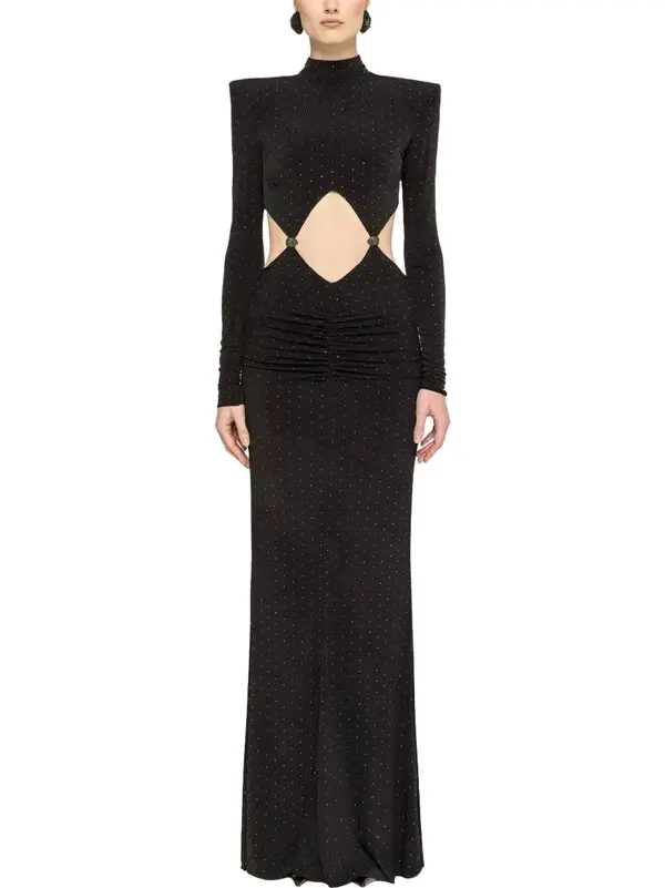 NISSA Rhinestone Embellished Cut-out Maxi Dress - Black