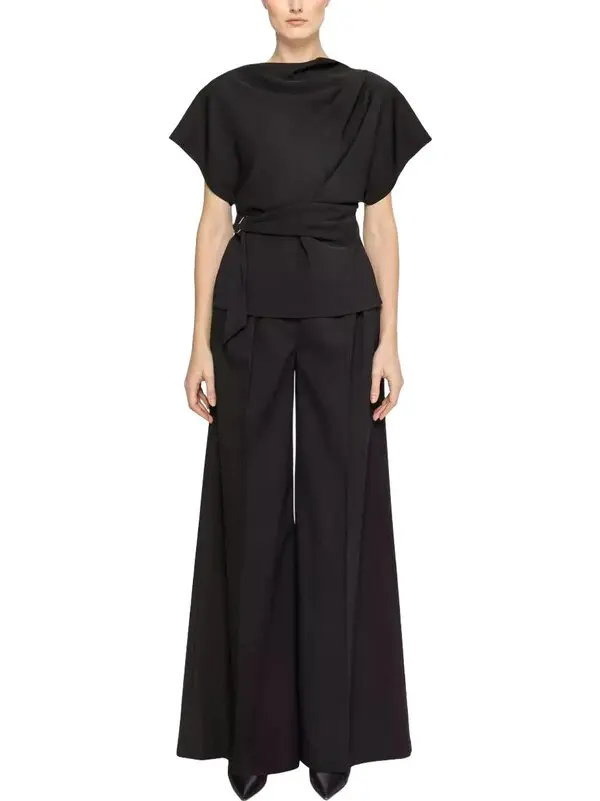 NISSA Draped Belted Top - Black