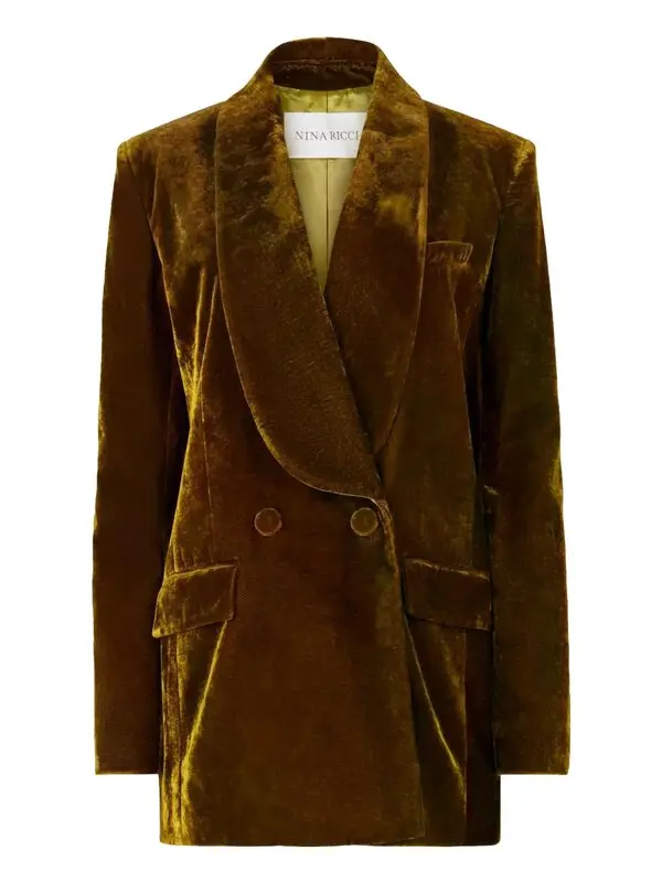 Nina Ricci Velvet Double-breasted Blazer - Brown
