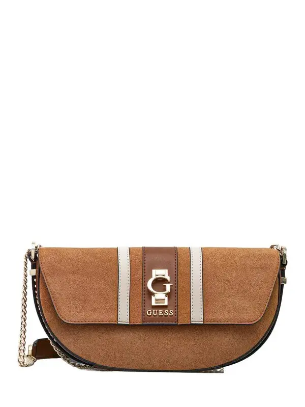 Guess Striped Detail Chain Strap Crossbody Bag - Brown