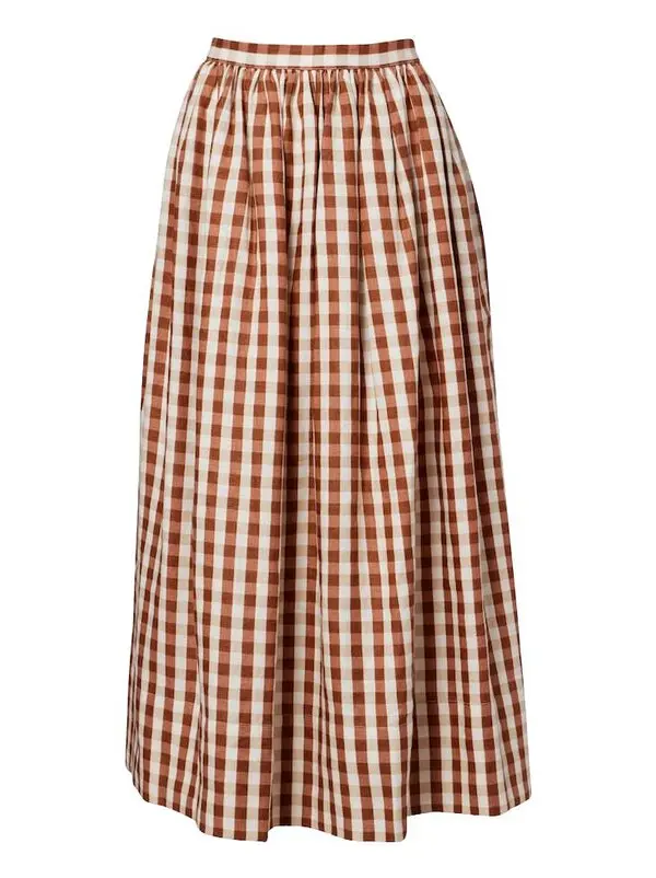 Faithfull The Brand Ida Gingham Linen Midi Skirt - Brown