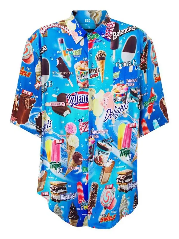 Balenciaga Printed Satin Shirt - Blue