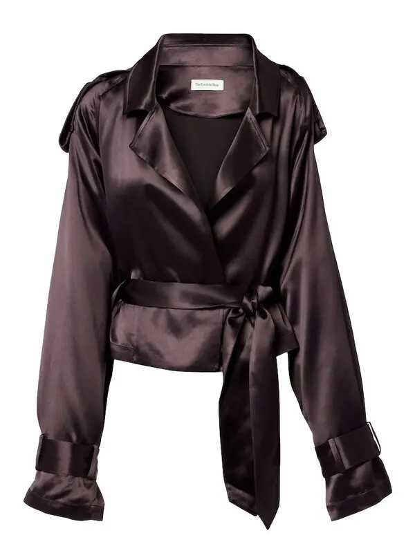 THE FRANKIE SHOP Simona Cropped Satin Trench Coat - Brown
