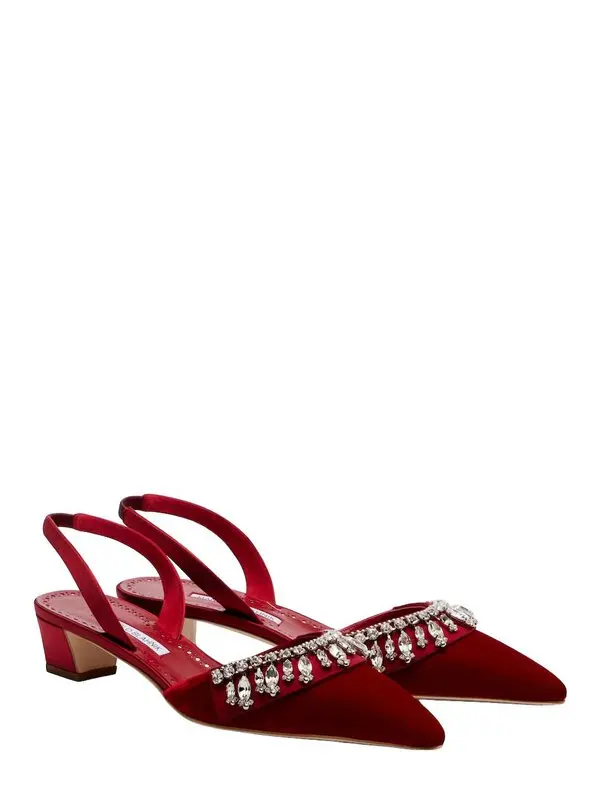 Manolo Blahnik Beguila 30 Embellished Velvet Slingback Pumps - Red