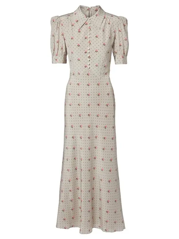 Alessandra Rich Floral Polka-dot Silk Maxi Dress - Grey