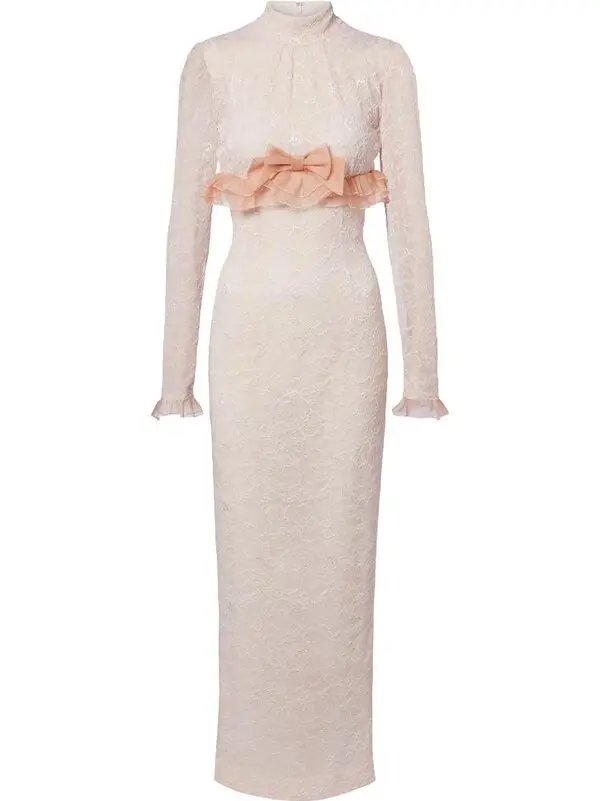 Alessandra Rich Bow-detail Lace Gown - Pink