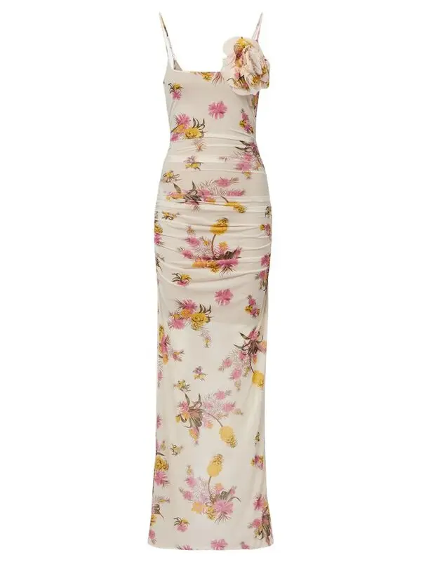 Blumarine Floral Appliqué Jersey Maxi Dress - Neutrals
