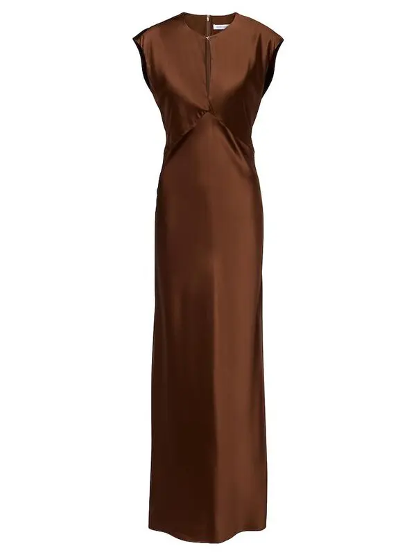 Veronica Beard Nelzy Silk-blend Satin Maxi Dress In Walnut - Brown