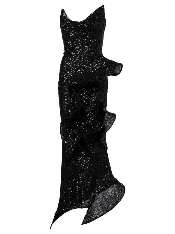 Maticevski Thistle Wave Ruffled Sequined Gown - Black