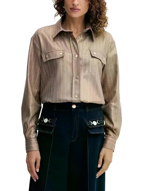 FRACOMINA Pinstripe Pattern Flap Pocket Shirt - Brown