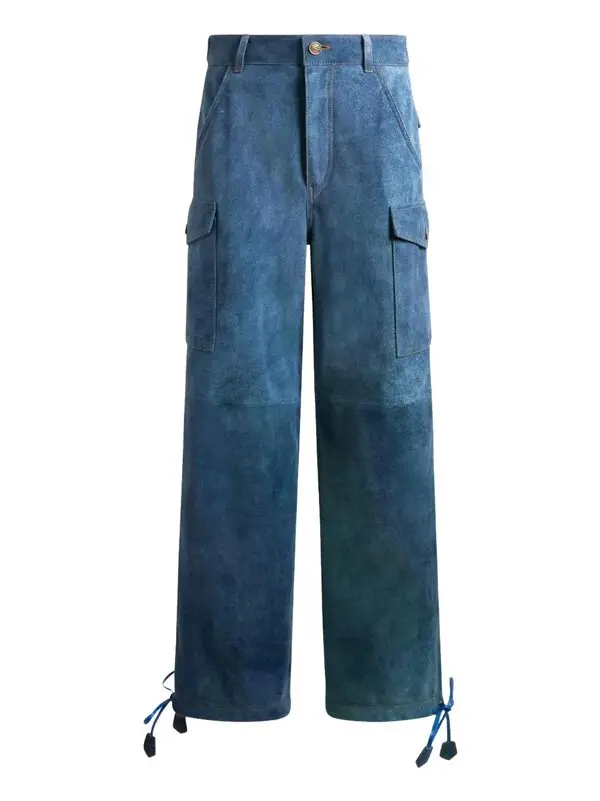 Etro Suede Cargo Trousers With Drawstring Detail - Blue