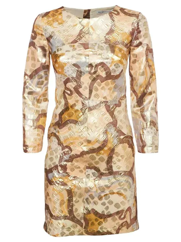 See By Chloé Jacquard Long Sleeve Mini Dress - Neutrals