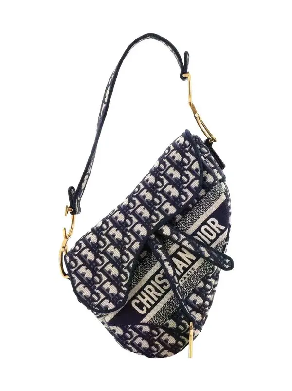 Dior Saddle Handbag Embroidered Oblique Canvas Shoulder Bag - Blue